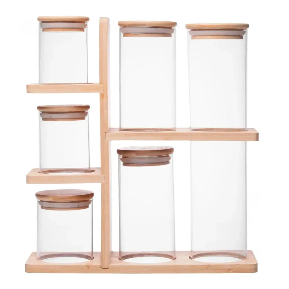 Kit 6 Potes Vidro Borossilicato com Tampa e Suporte Bambu | Wolff – Let ...